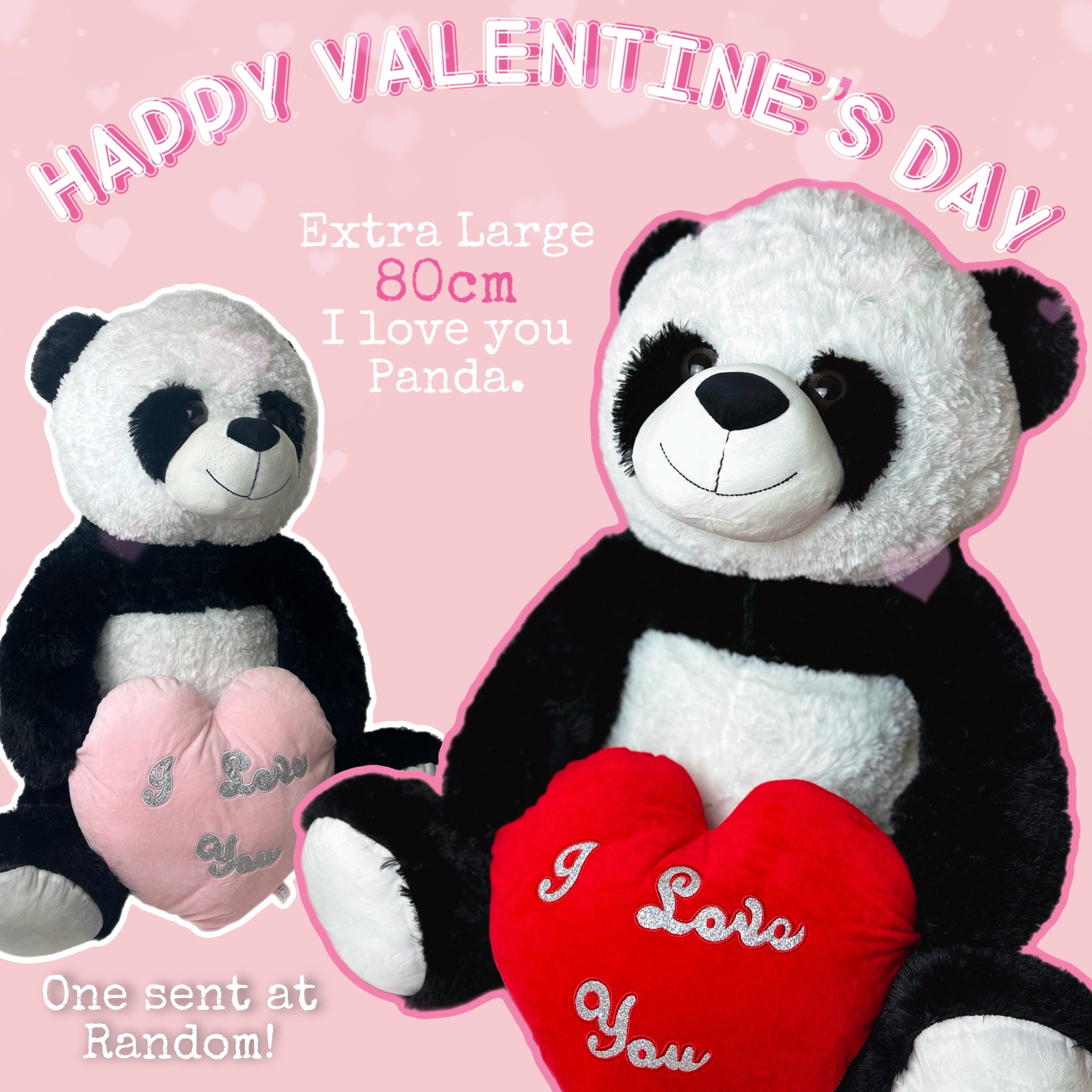 Valentines I Love You Panda Bear Large Giant Plush 80cm with Heart Heart Colour Sent at Random