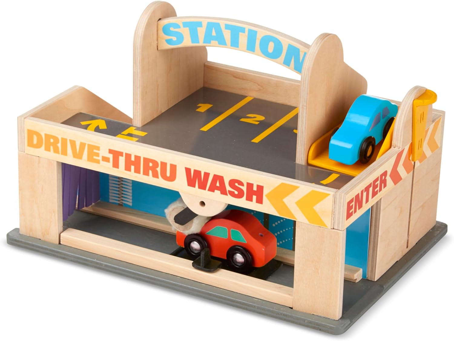 Melissa & Doug Service Station Parking Garage With 2 Wooden Cars and D ...