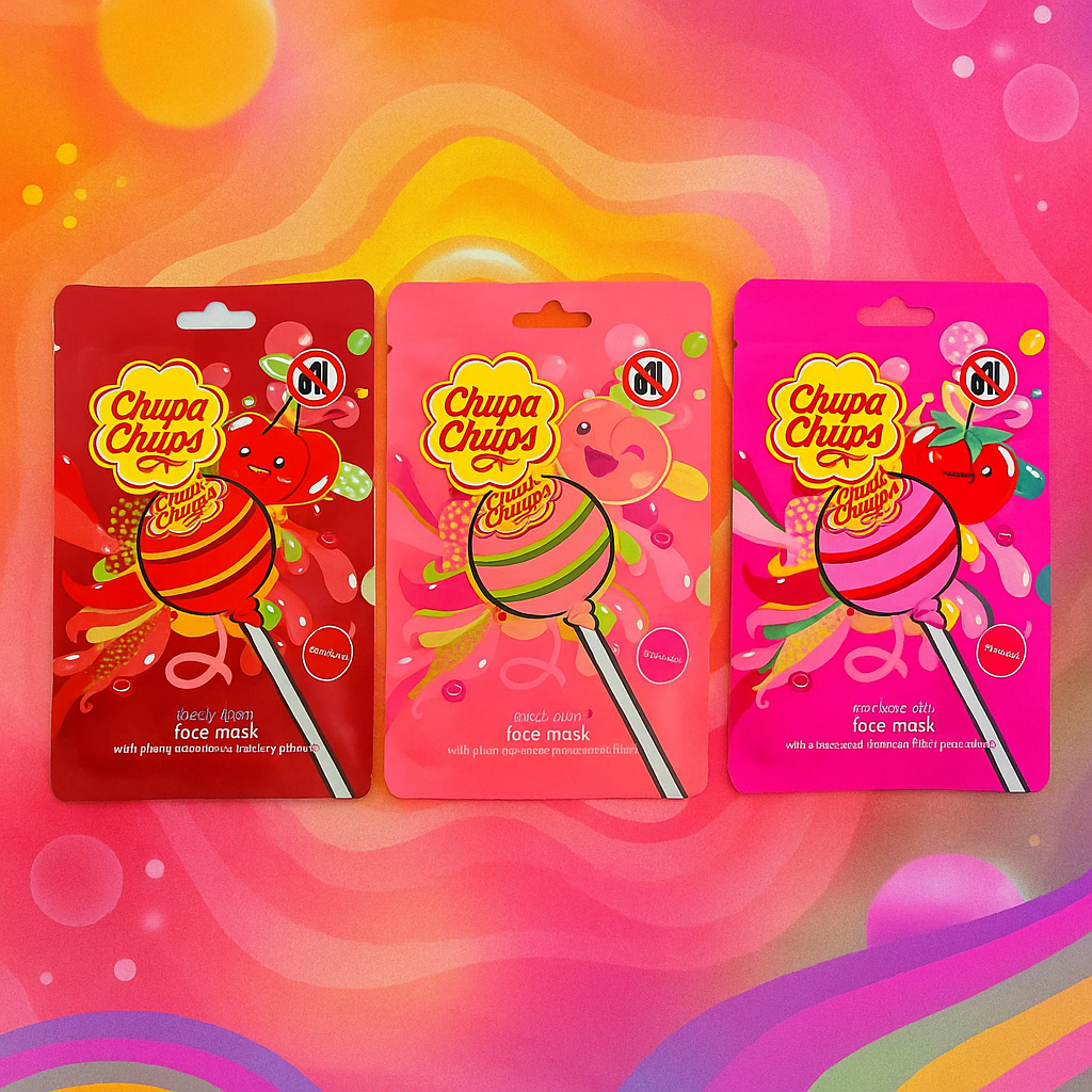 Chupa Chups Face Mask Set of 3 Peach Strawberry Cherry Moisturising Sh ...