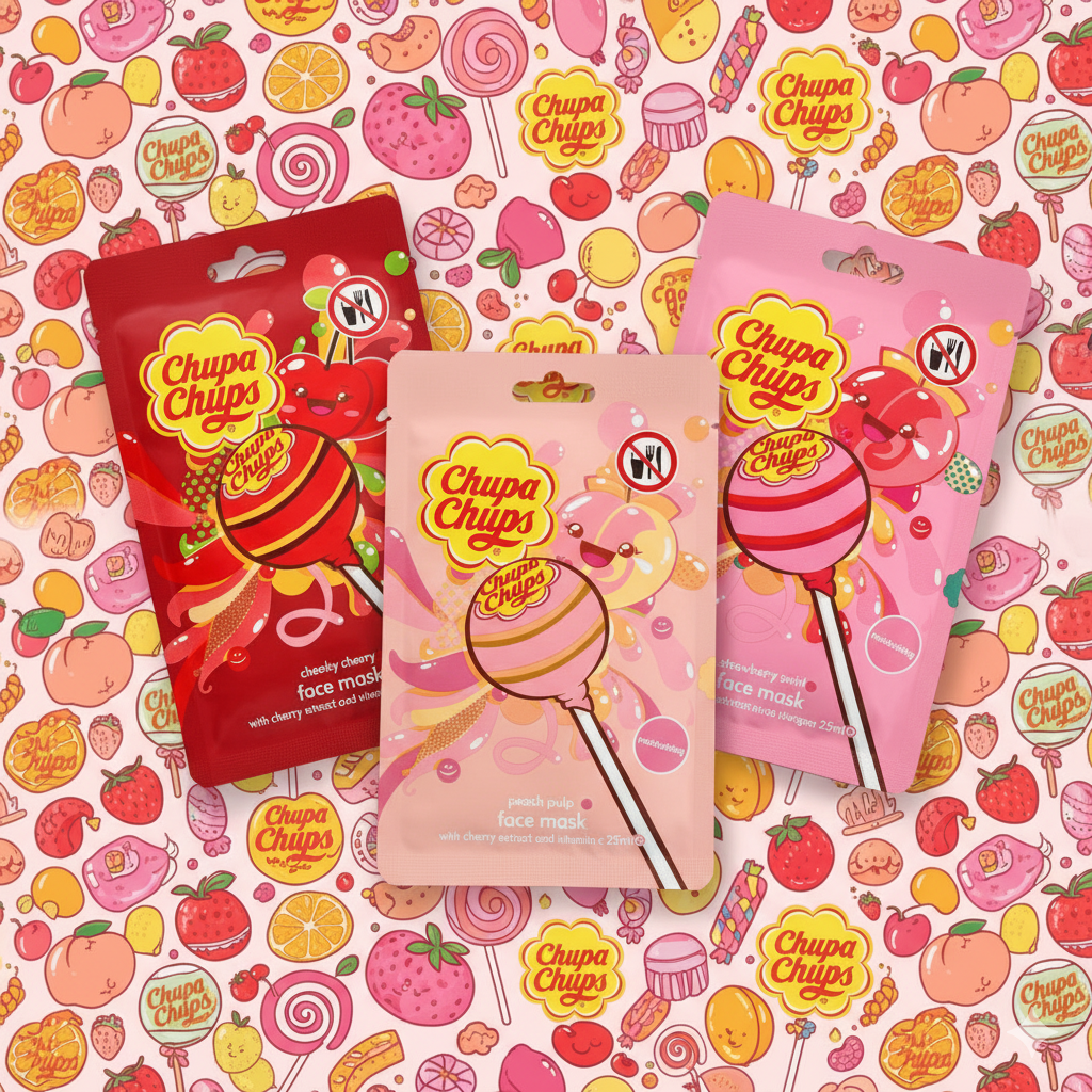 Chupa Chups Face Mask Set of 3 Peach Strawberry Cherry Moisturising Sh ...
