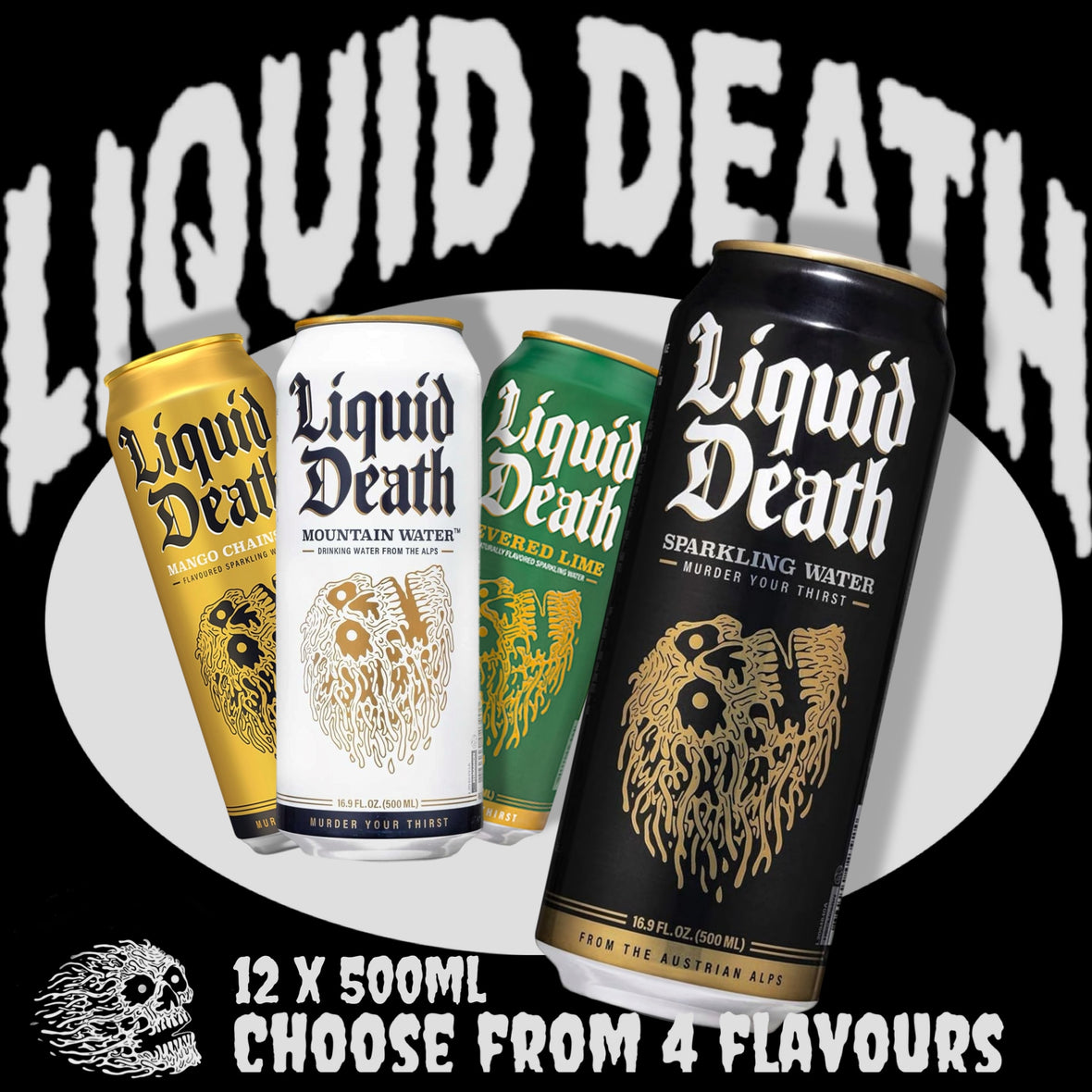 Liquid Death Premium Water 12 x 500 ml (choose from 4 flavours) | Well ...