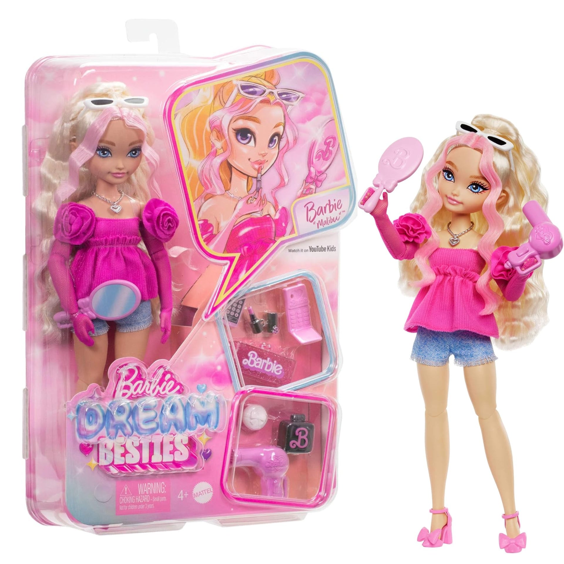 Barbie Dream Besties Playset, Barbie “Malibu” Posable Fashion Doll wit ...